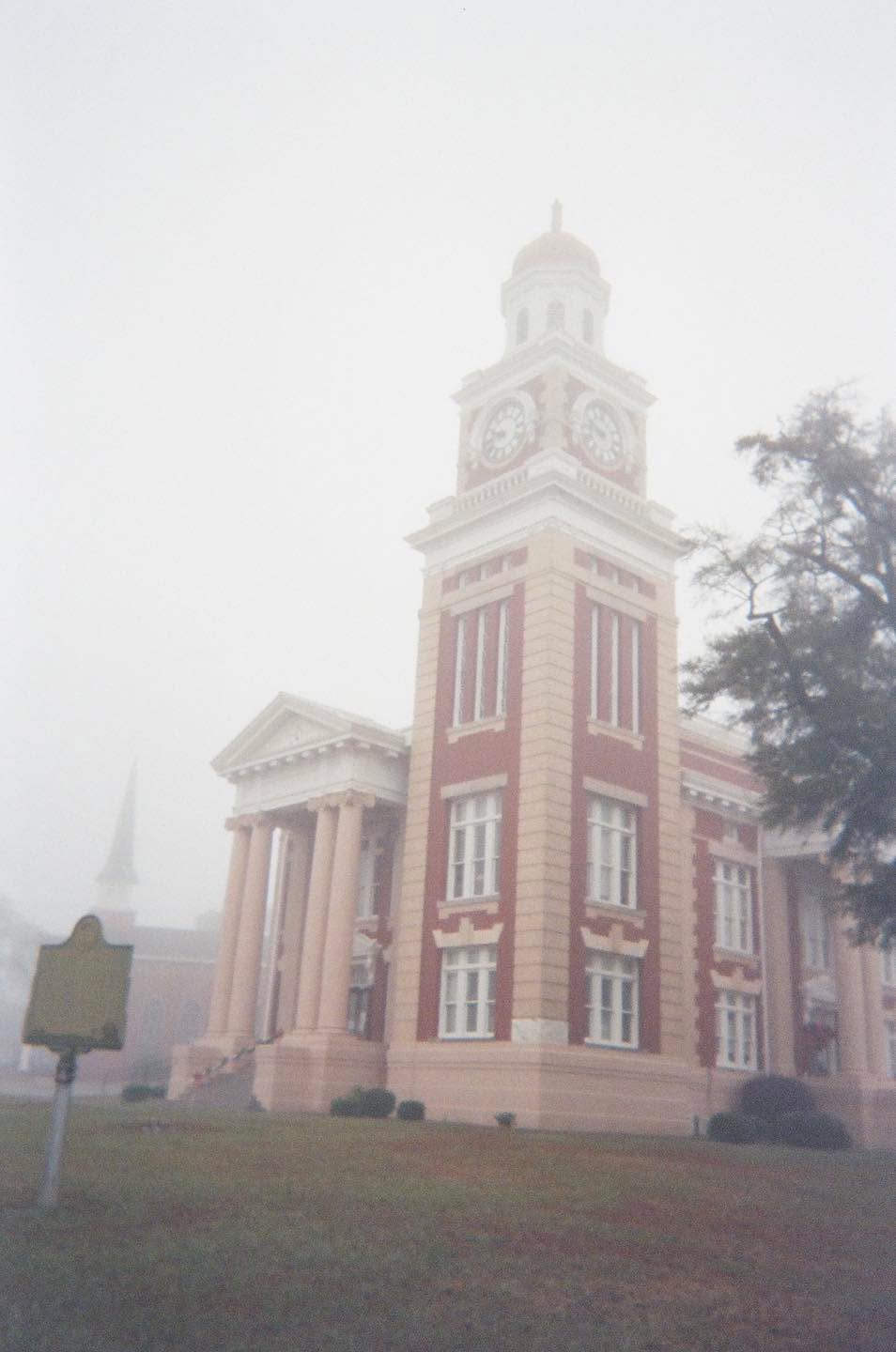 Foggy courthouse on film